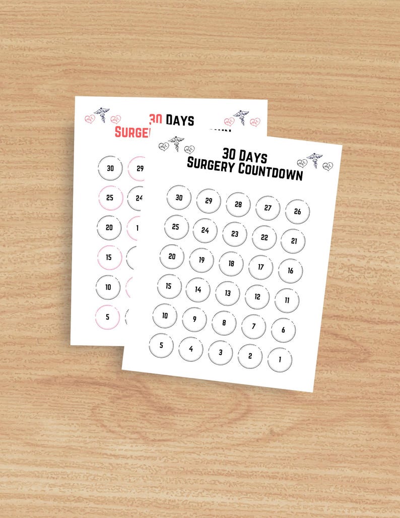 Surgery Countdown Calendar, Operation Countdown. Printable30 Day ...