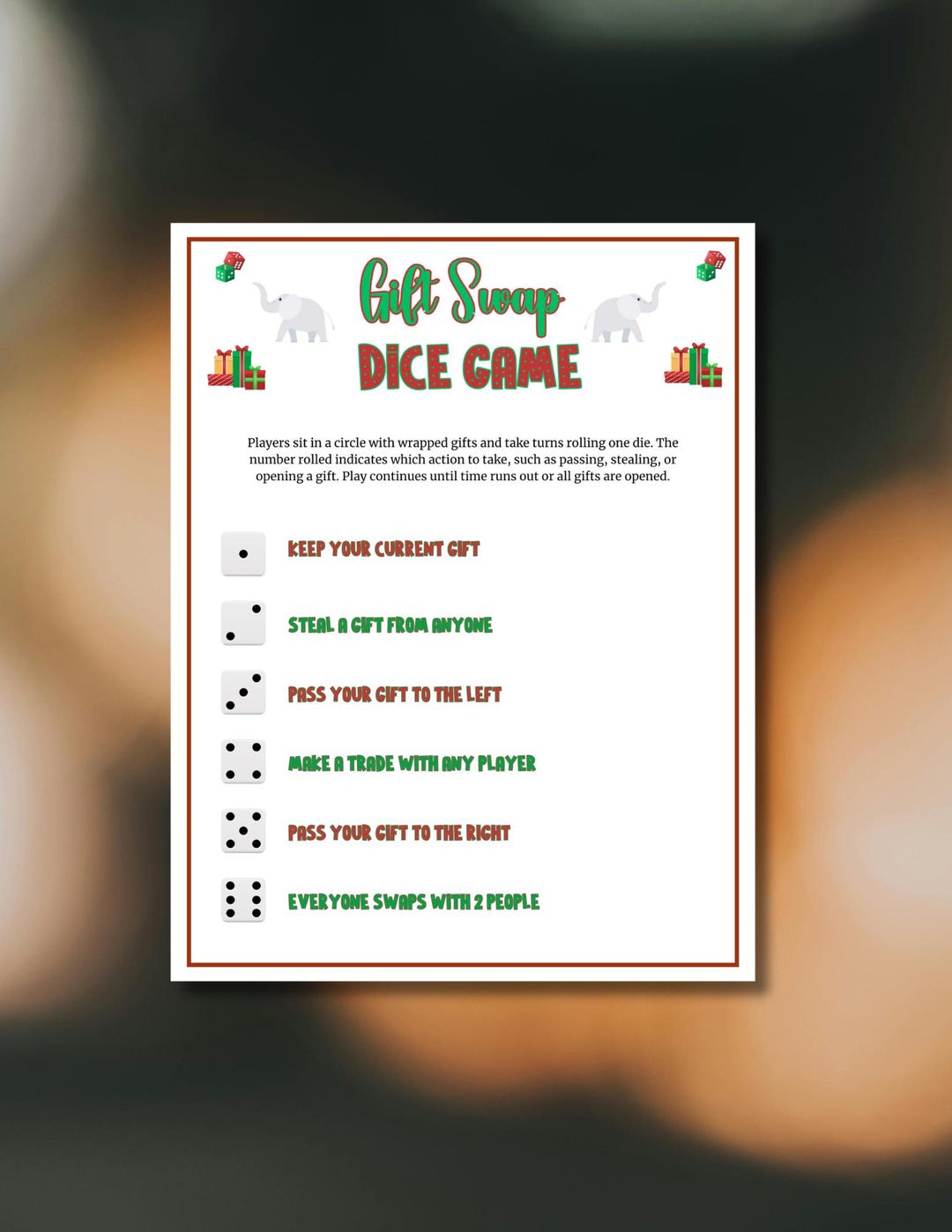 Gift Swap Dice Game,printable Party Game, Instant Download for Holiday ...