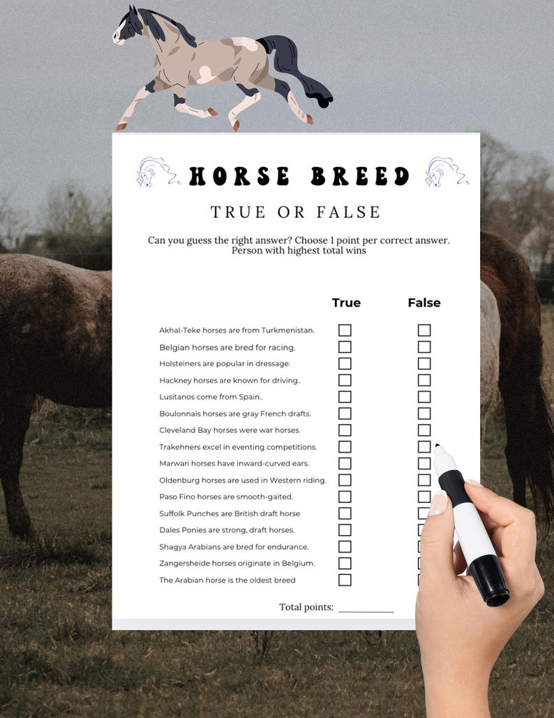 Horse Breed True or False Game,horse Birthday Party Activity,equine ...
