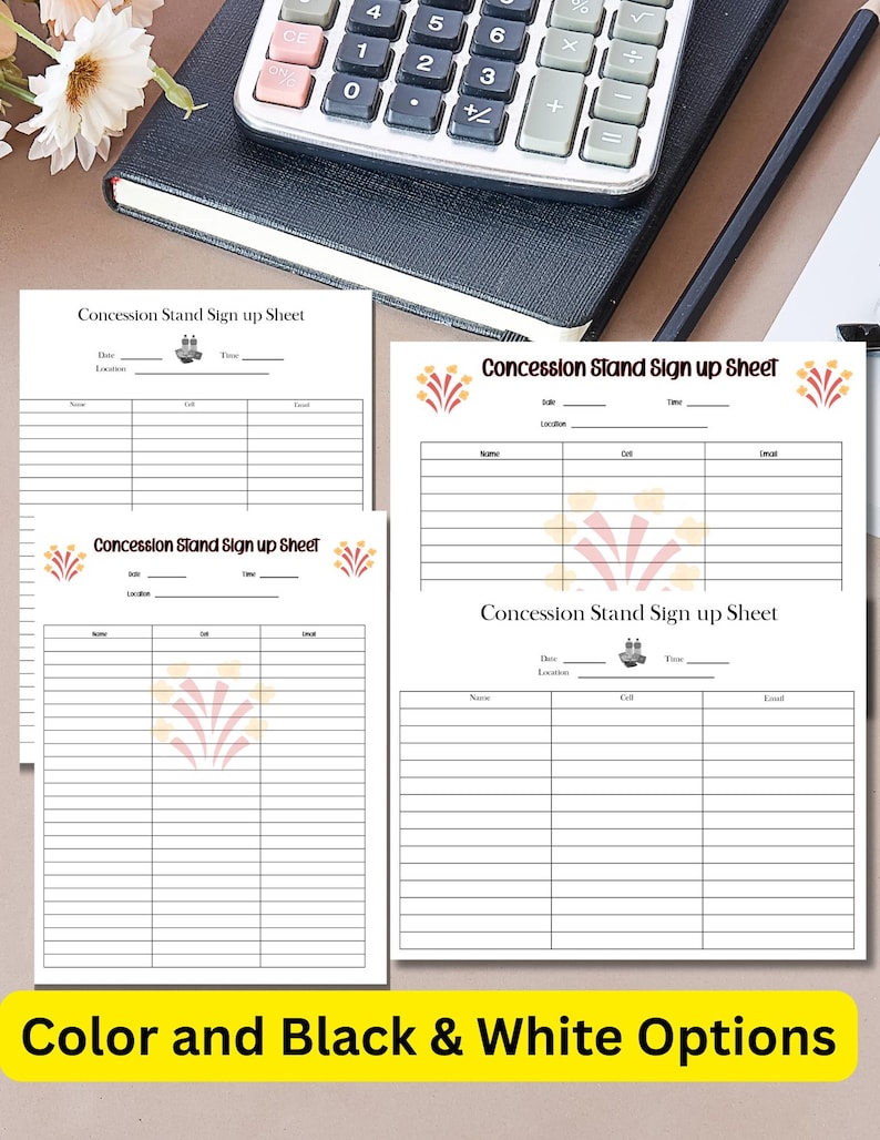 Concession Stand Volunteer Sign-up Sheet: Printable Sign-in Template ...