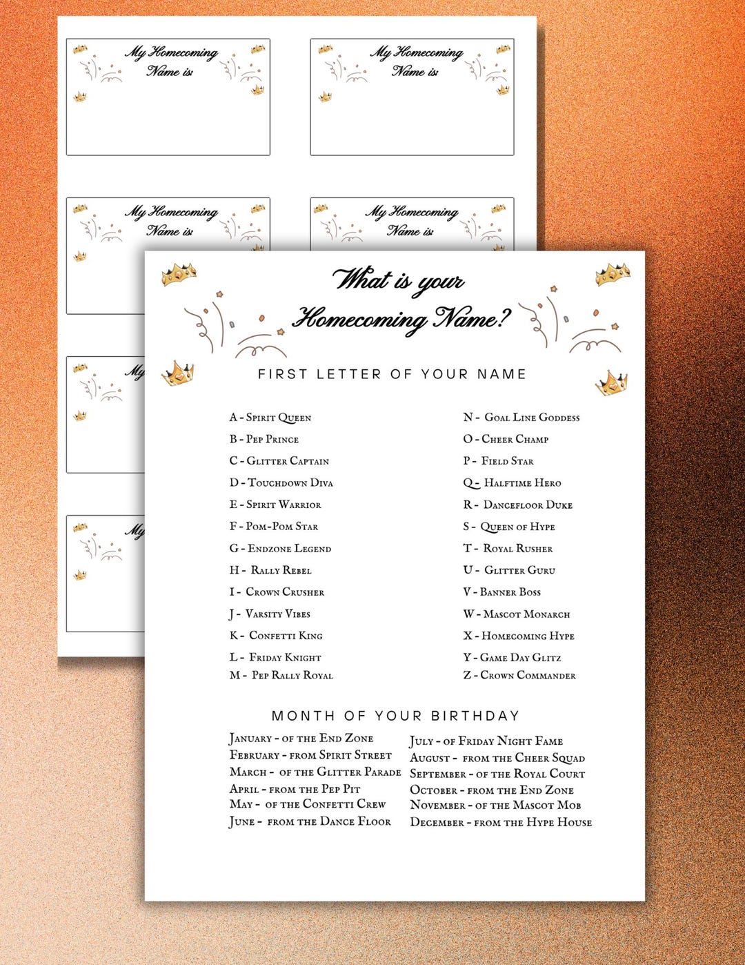 What's Your Homecoming Name?,fun Homecoming Icebreaker Game,printable ...