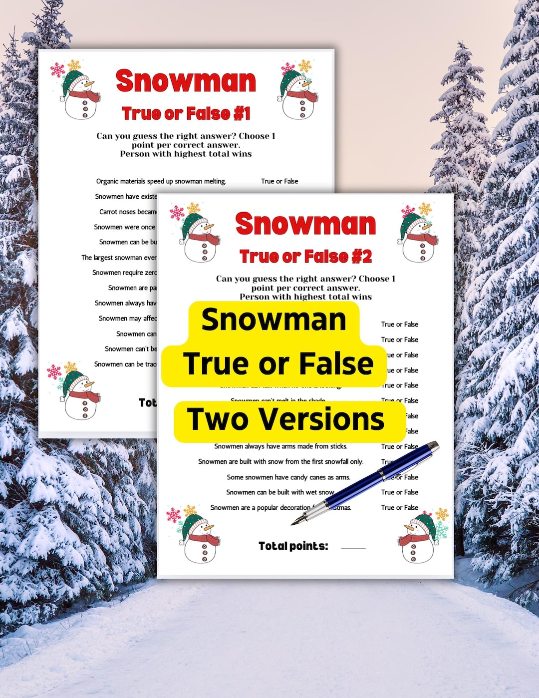 Snowman Trivia,snowman Facts and Falsehoods,kids and Adult Version ...