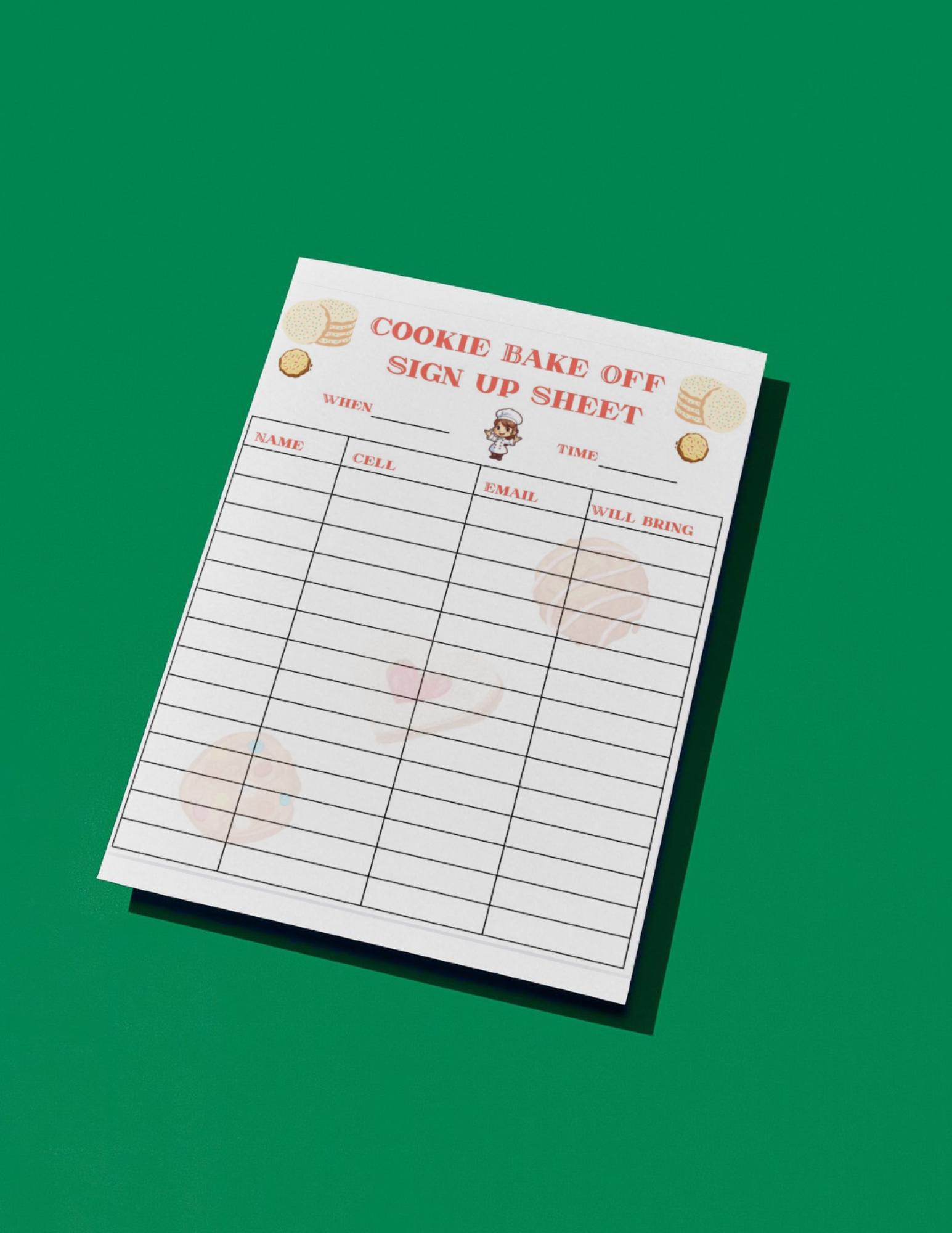 Cookie Bake off Sign-up Sheet,printable Contest Form, Printable Cookie ...
