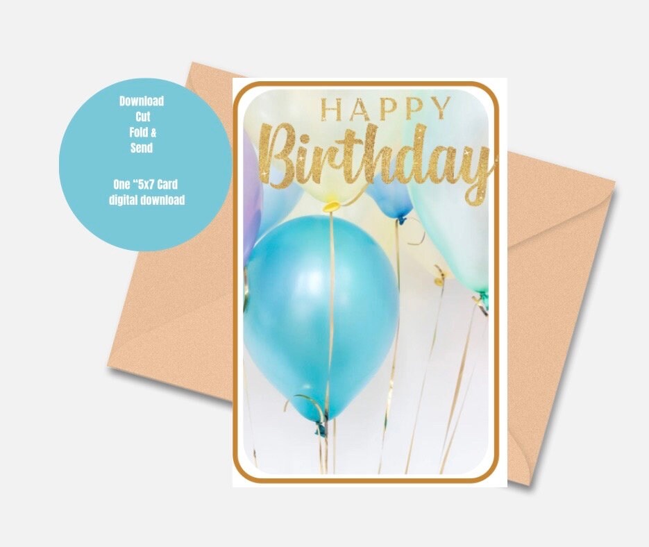 Happy Birthday Card With Balloons, Digital Printable, Customizable ...
