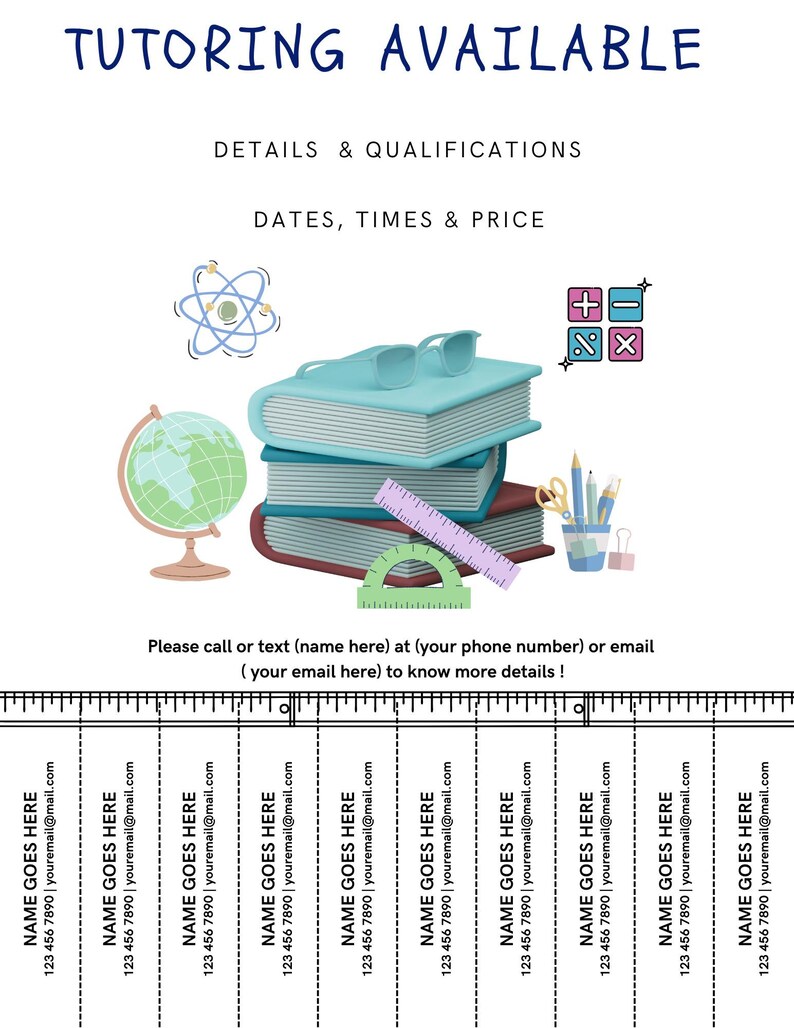Tutoring Advertisement Flyer Poster Tear Away Ad,academic Teacher and ...