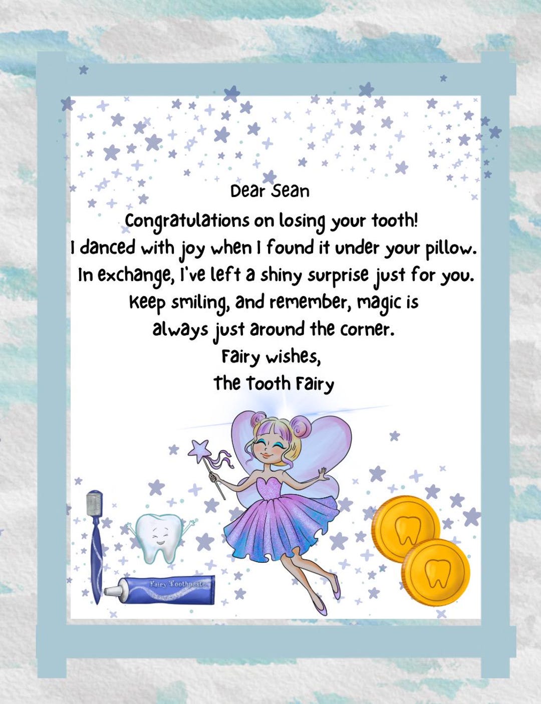 Boy Letter From the Tooth Fairy in Blues& Greens, Tooth Fairy Boy Color ...