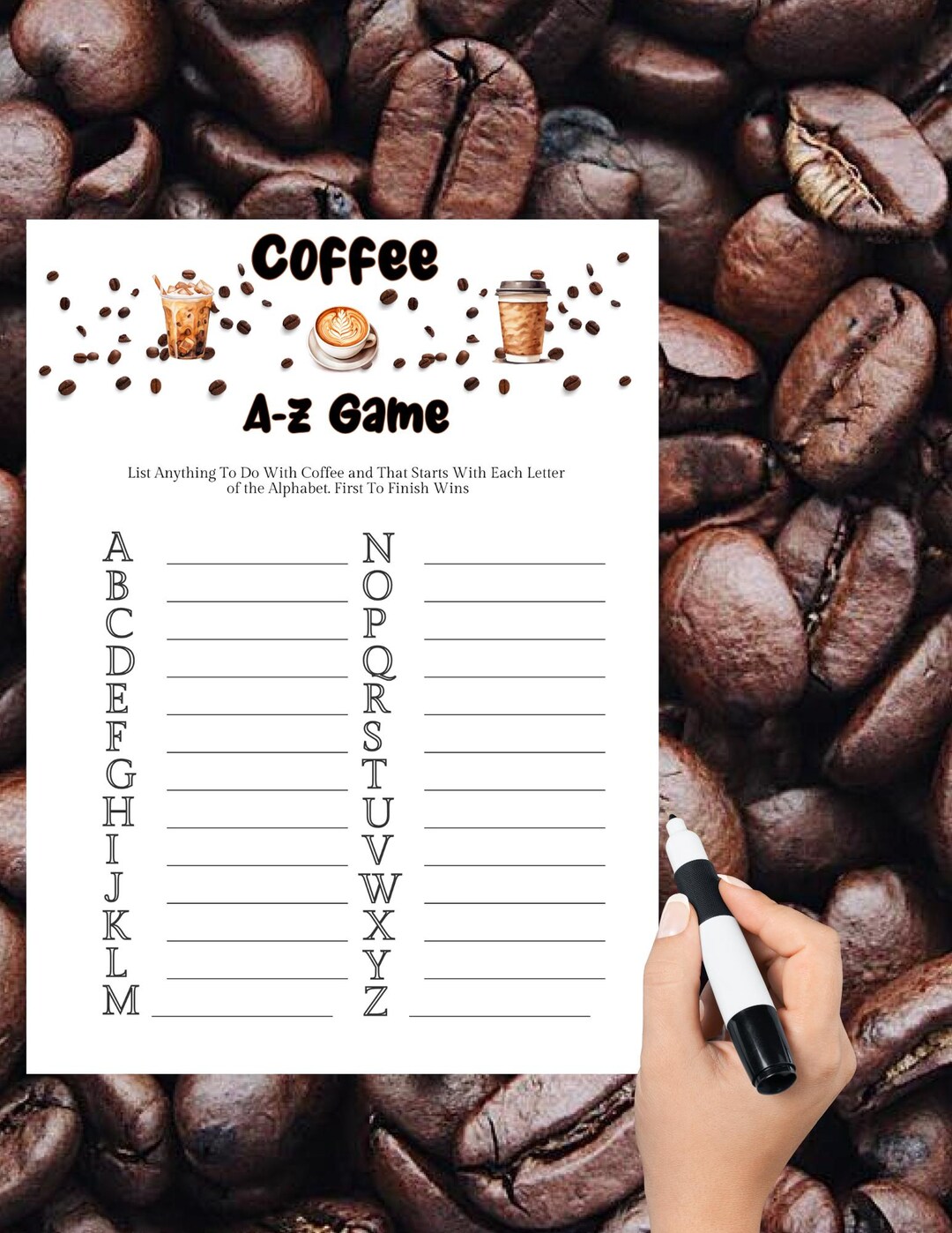 Coffee A-Z Words Race Game, Coffee A-Z Alphabet Word Game, Coffee ...