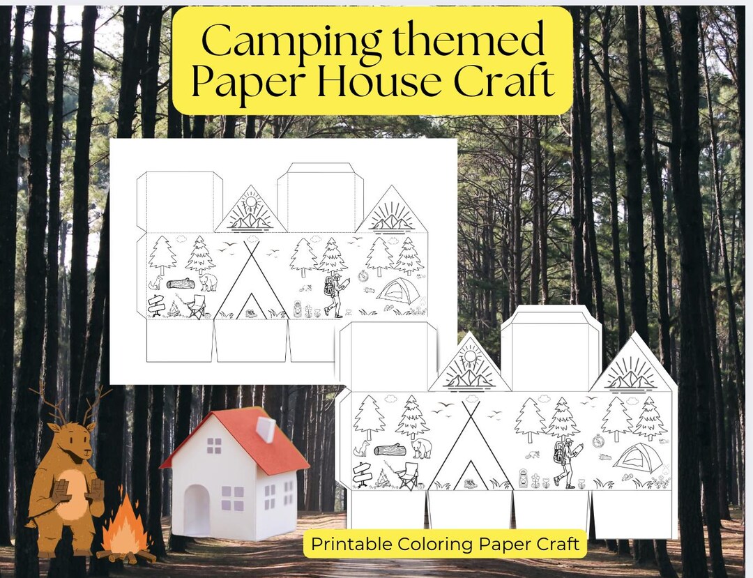 Camping Themed Paper House Craft, Camping Printable Craft for Kids ...