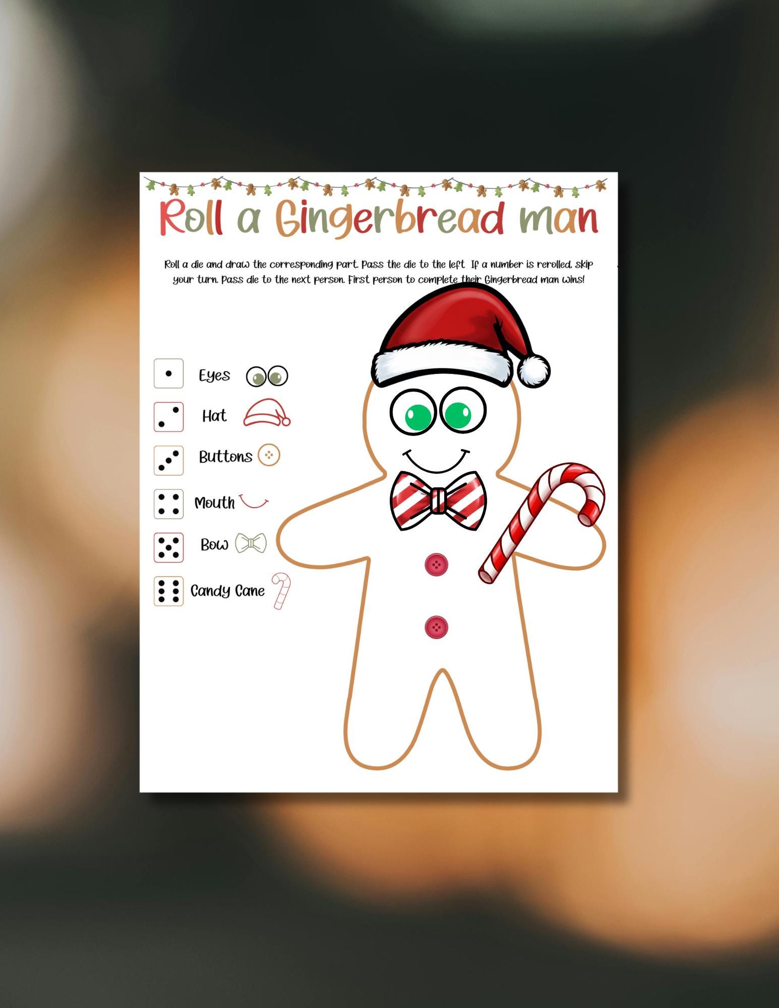 Christmas Roll a Gingerbread Man Candy Dice Game,fun Holiday Dice ...