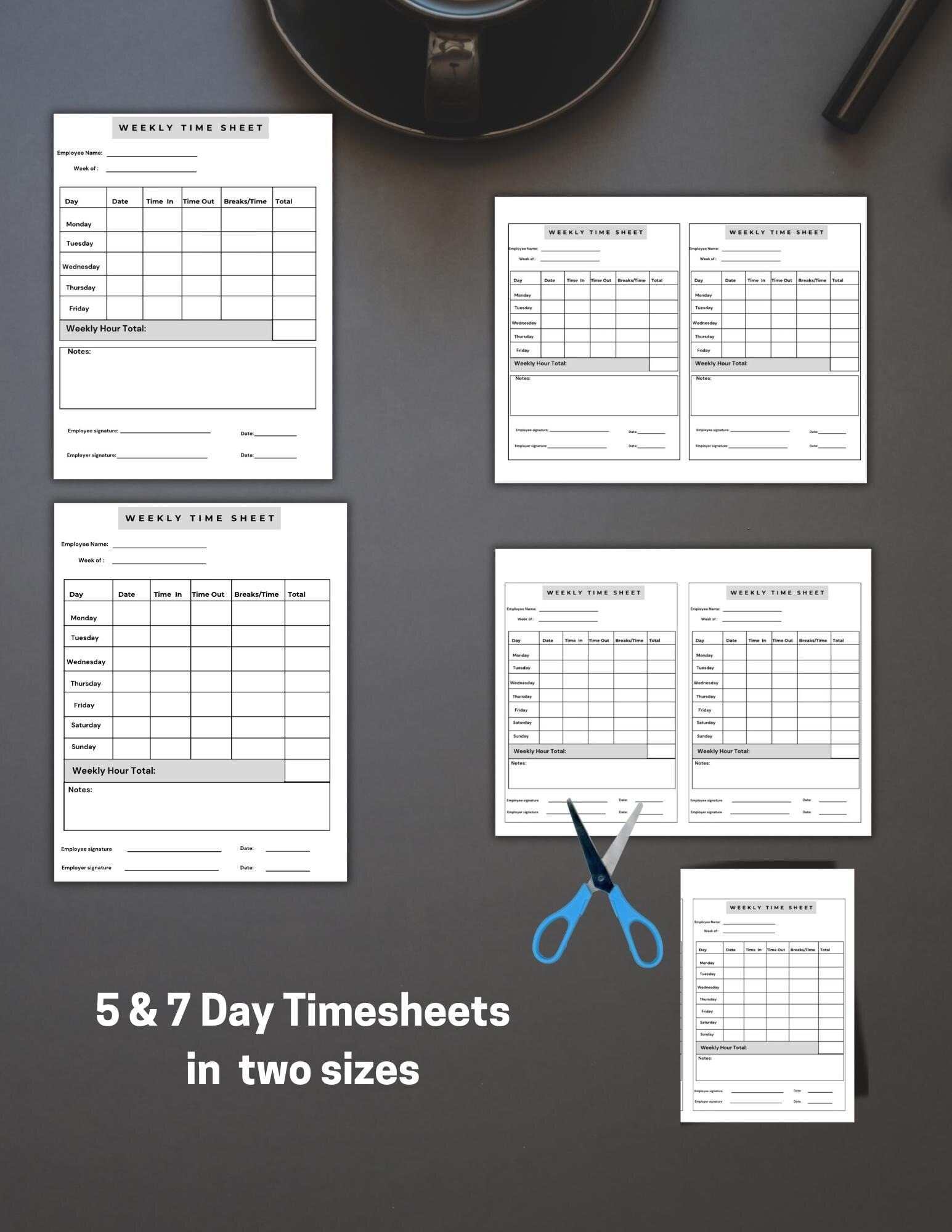 Printable Employee Timesheet: 5 & 7 Day Workweek (pdf),simple Employee ...