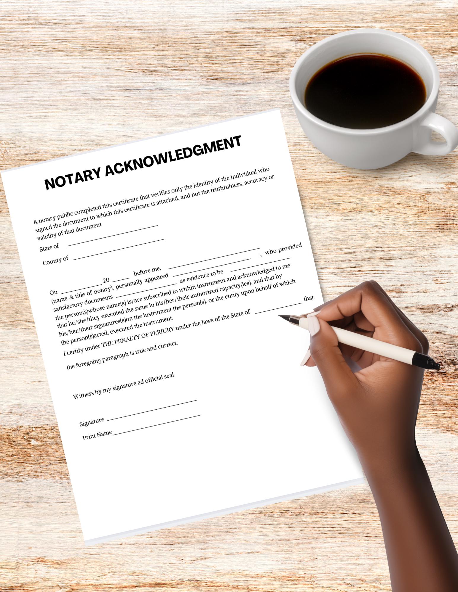 Notary Acknowledgment Form, Fillable Printable, Notary Form ...
