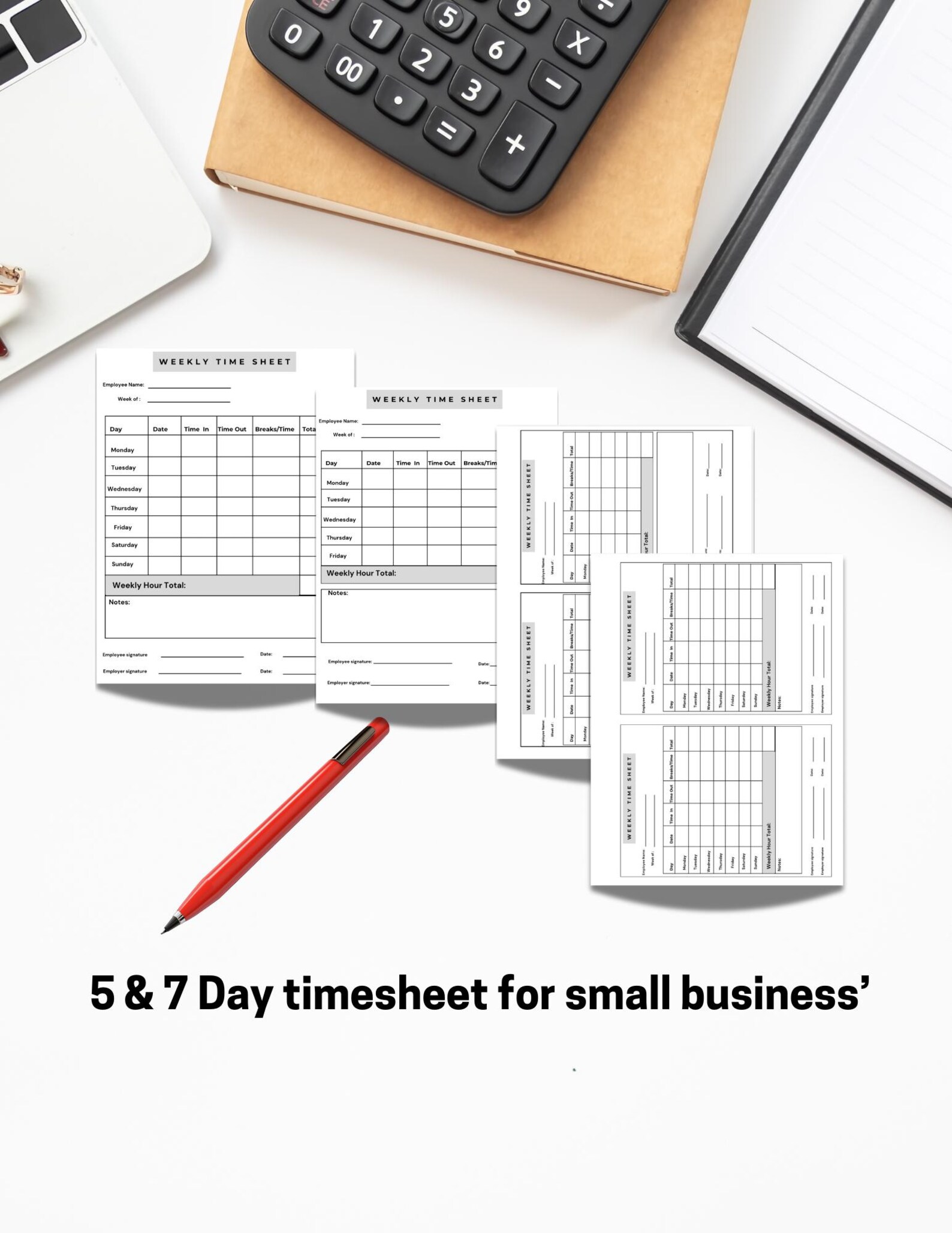 Printable Employee Timesheet: 5 & 7 Day Workweek (pdf),simple Employee ...