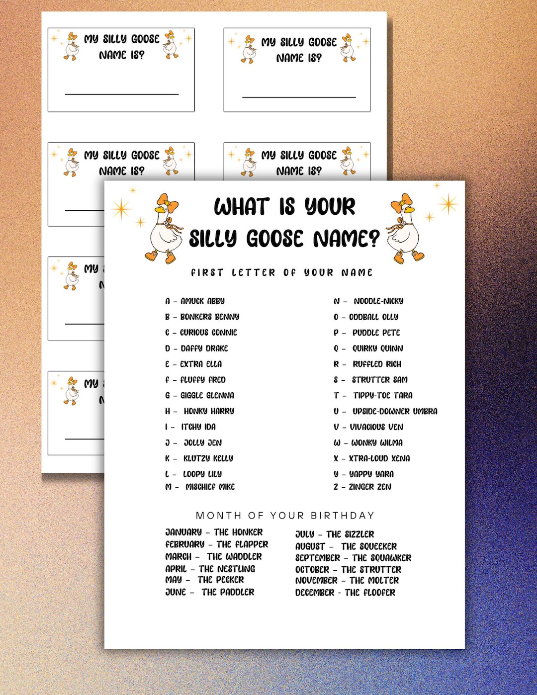 What is Your Silly Goose Name Game Printable,fun Goose Party Icebreaker ...