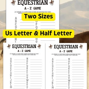 Equestrian A-Z Game,equestrian A-Z Party Game,equine Themed Fun ...