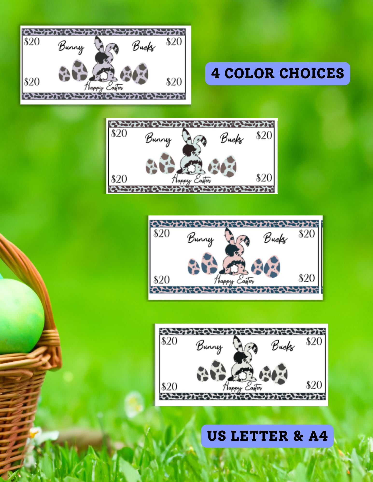 Easter Bunny Bucks: Western Cow Print, Kids Easter Gift (printable PDF ...