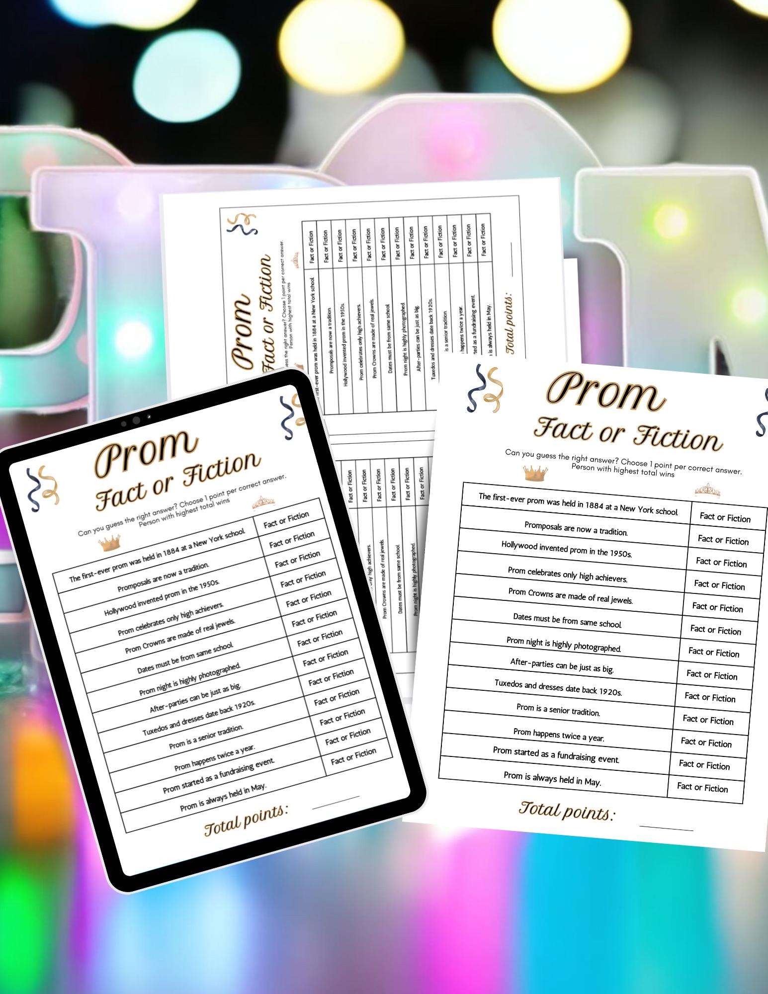 High School Prom Fact or Fiction, Prom Night Games, Printable Games for ...