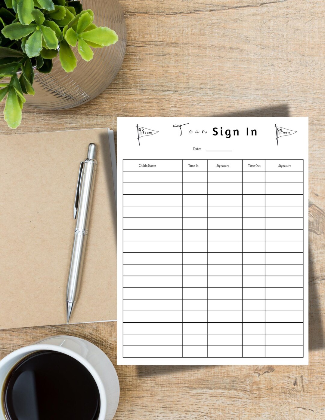 Printable Team Sign in /sign Out Sheet, Team Attendance Log, Attendance ...