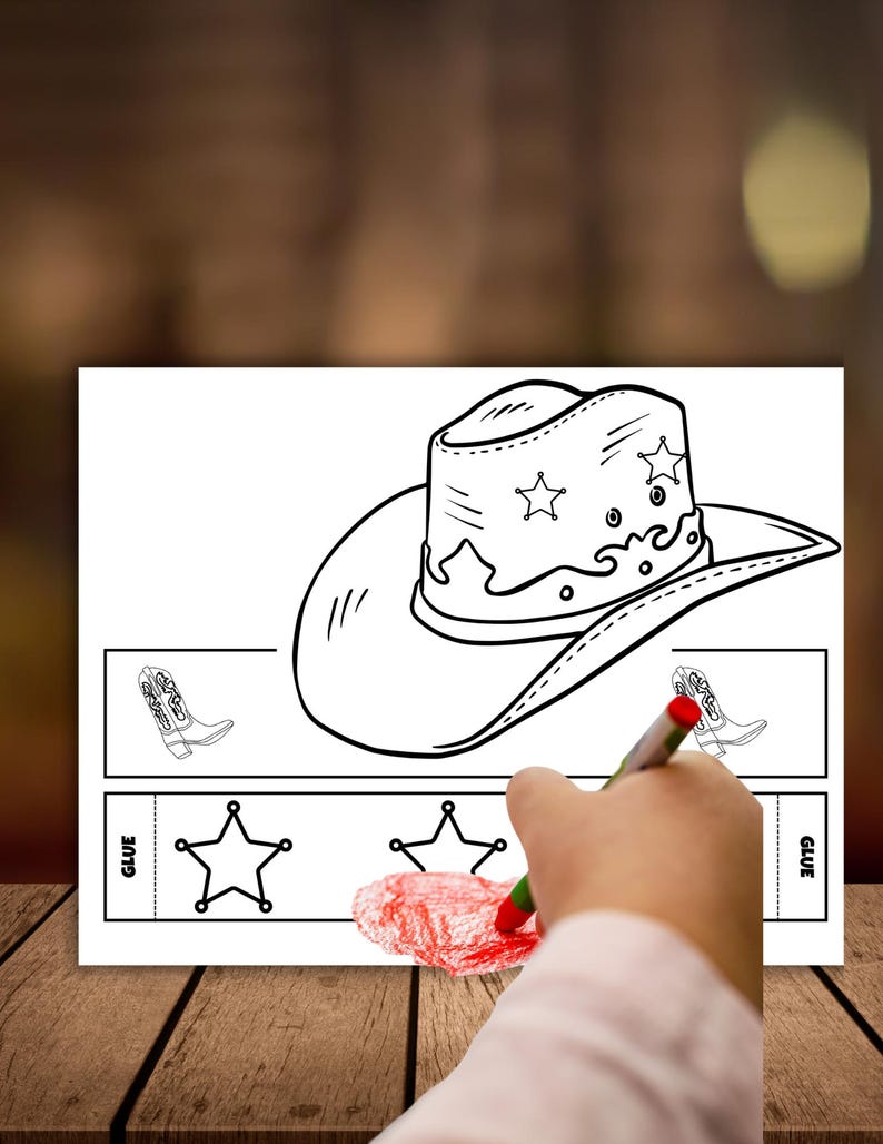 Printable Cowboy/cowgirl Hat Paper Crown: Kids Coloring Craft (PDF ...
