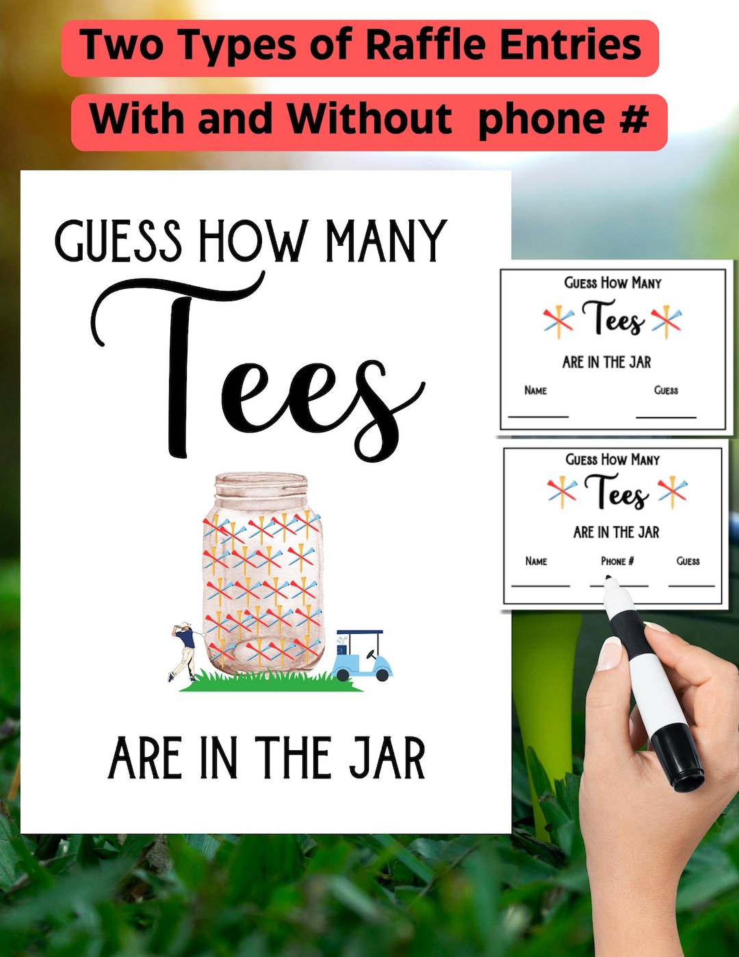 Guess How Many Tees in the Jar, Golf Tee Game/raffle,printable Guess ...