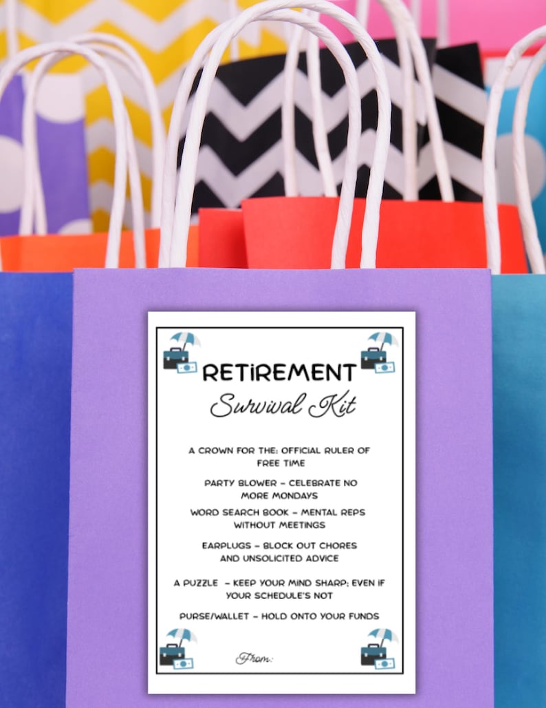 Retirement Survival Kit Tags: Printable Gift Bag Labels,retirement Gift ...