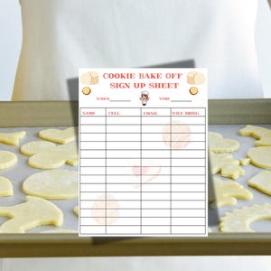 Cookie Bake off Sign-up Sheet,printable Contest Form, Printable Cookie ...
