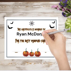 Pumpkin Carving Contest Award Certificate,halloween Trophy,printable ...