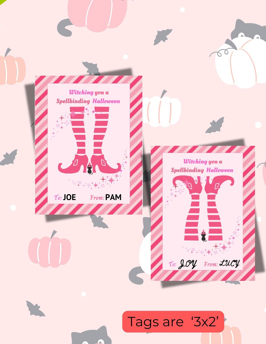 Pink Halloween Favor Tags, Pink Witch Feet Halloween Favor Tags ...