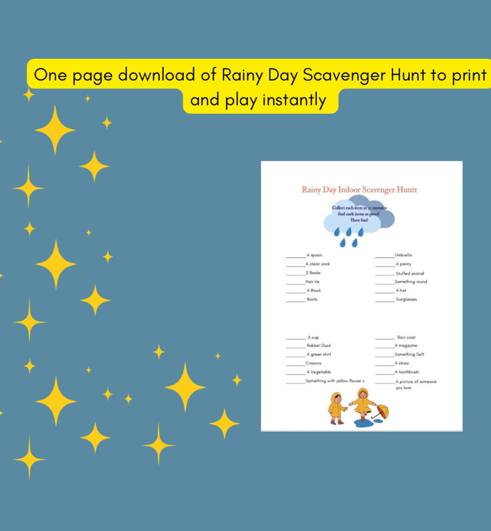 Printable Scavenger Hunt Game for Rainy Day - Etsy