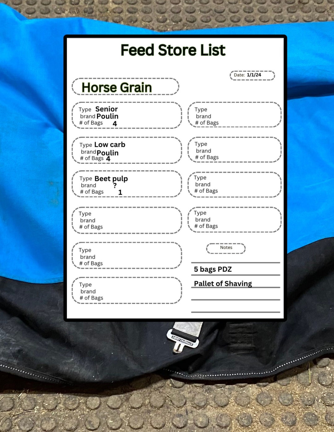 Editable Feed Store Shopping/ Grocery List for Horse or Livestock Grain ...