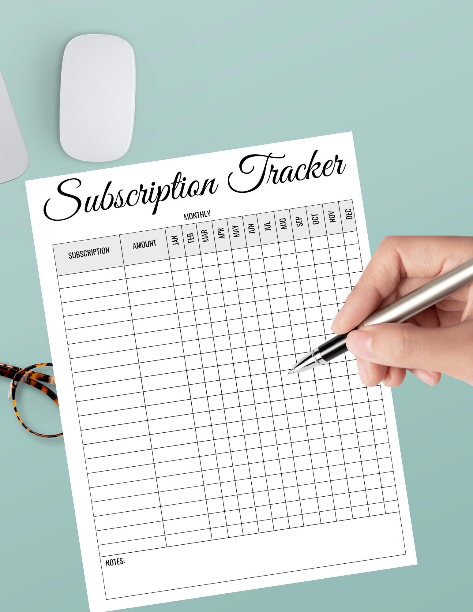 Printable Subscription Tracker, Master Subscription List,subscription ...