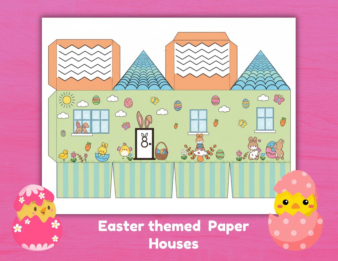 Easter Paper House Craft,printable Easter Paper House Coloring Craft ...