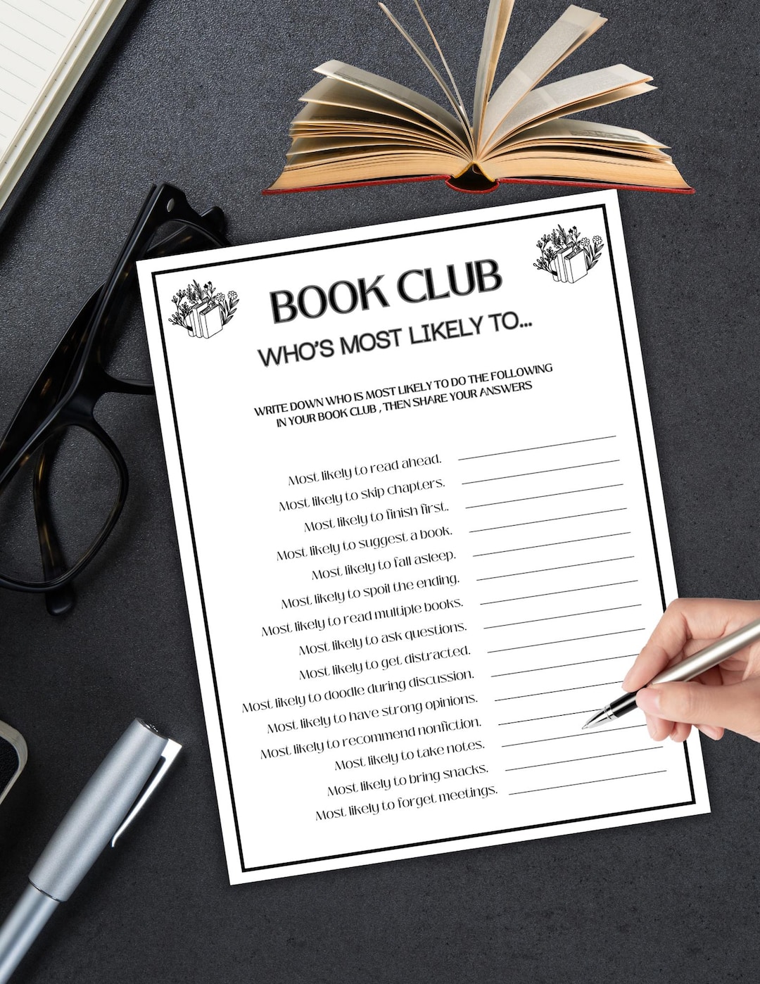 Book Club Game, Book Club Who's Most Likely to Game Printable ...