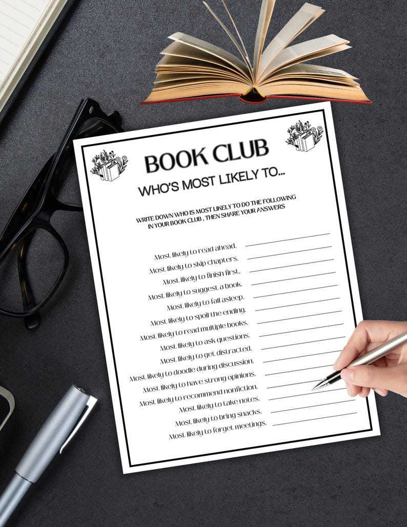 Book Club Game, Book Club Who's Most Likely to Game Printable ...