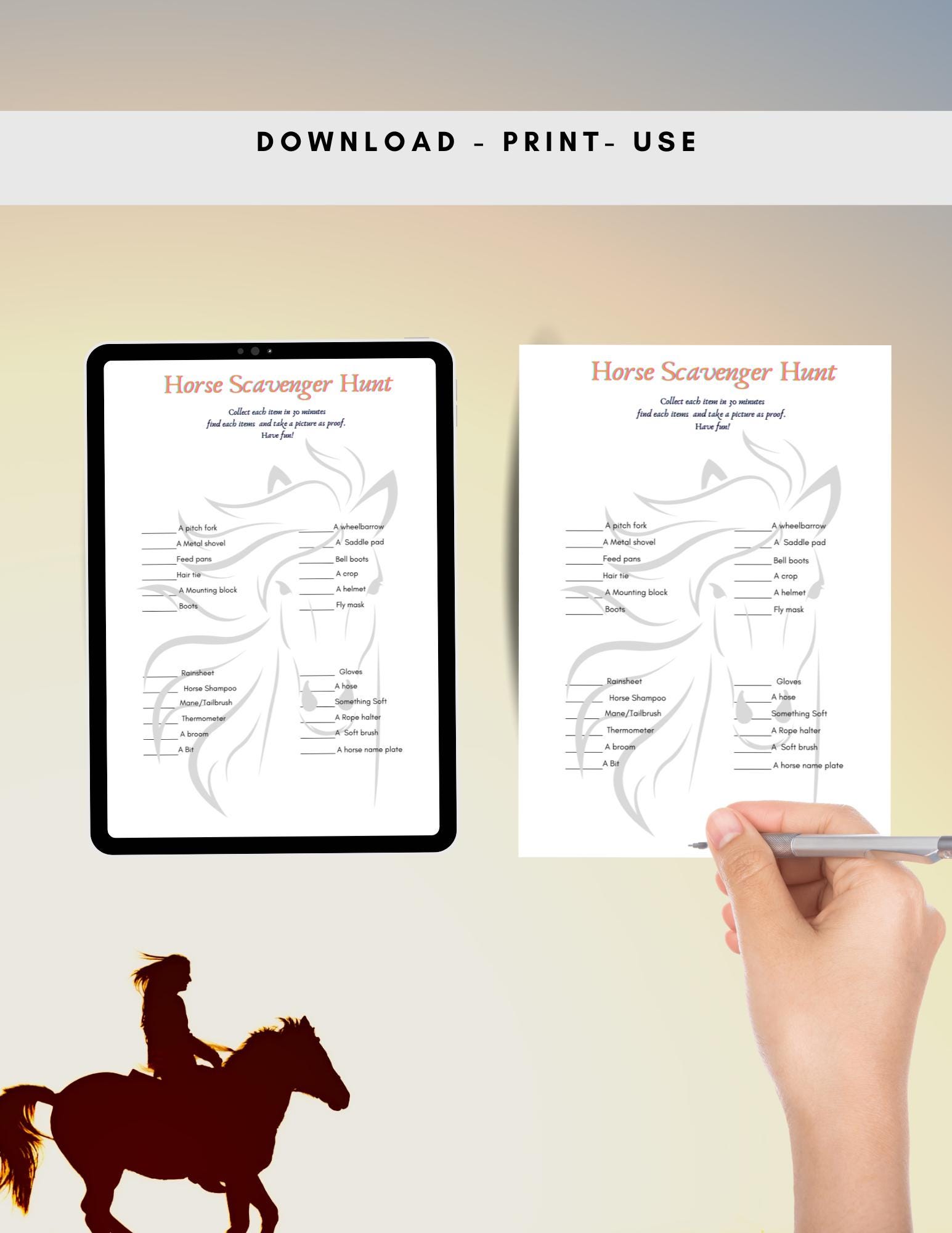 Horse Camp Scavenger Hunt Game,equine Activity, Horse Birthday Party ...