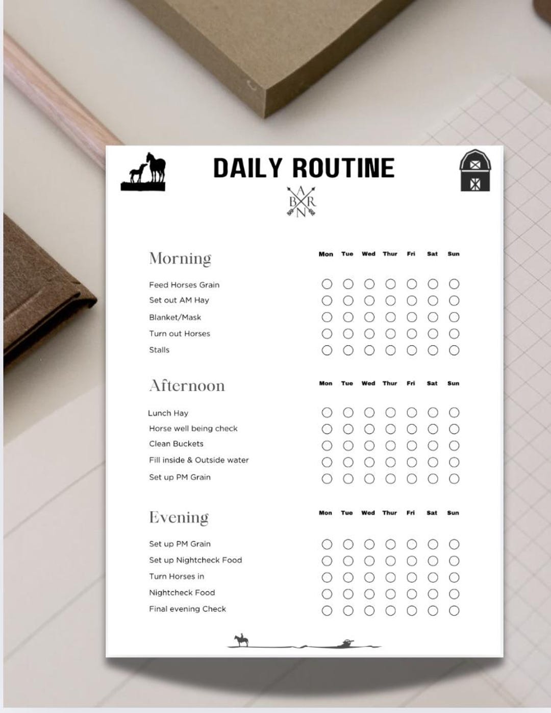 Equestrian Barn Chore Chart,barn Daily Routine Checklist,horse Stable ...
