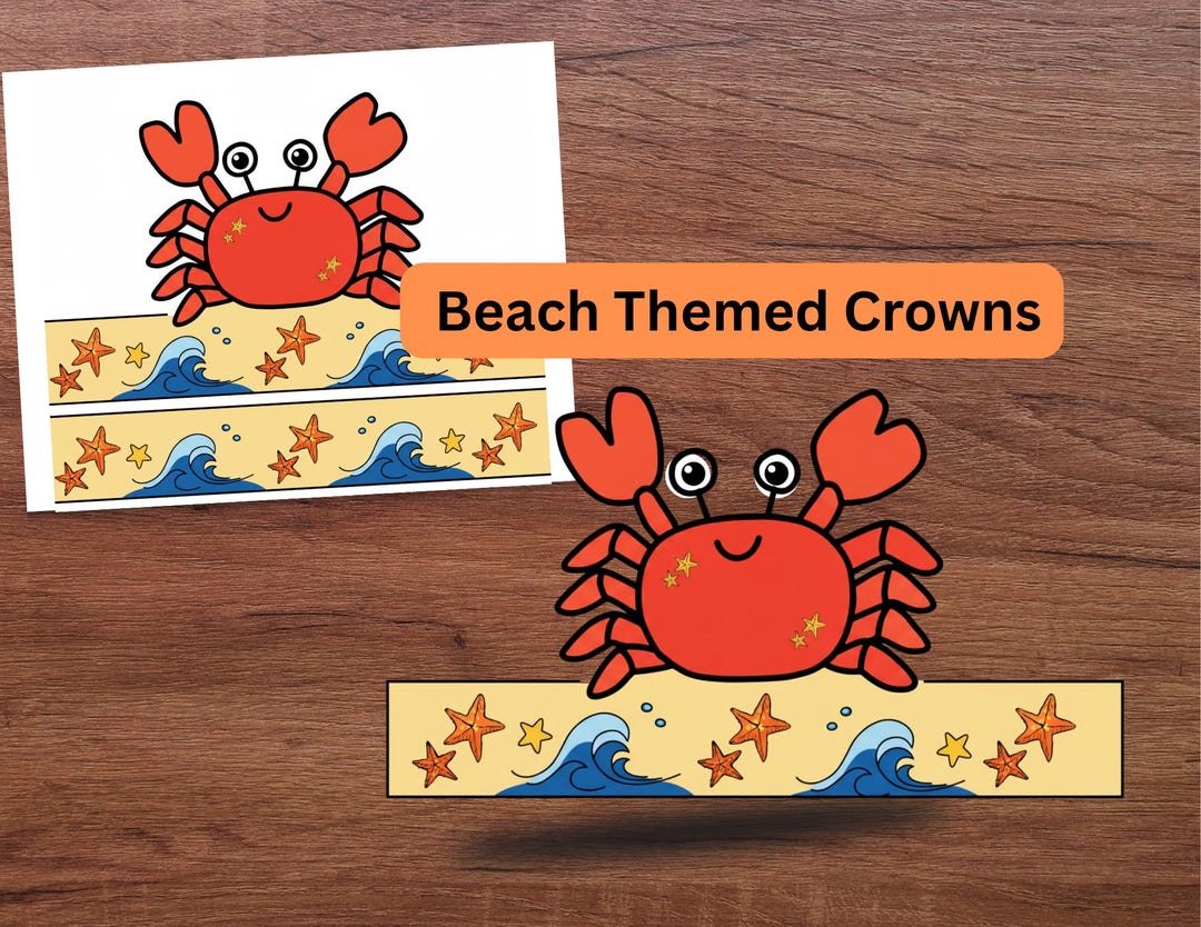 Beach Theme Paper Crown: Kids Coloring Craft Activity, Beach Coloring ...