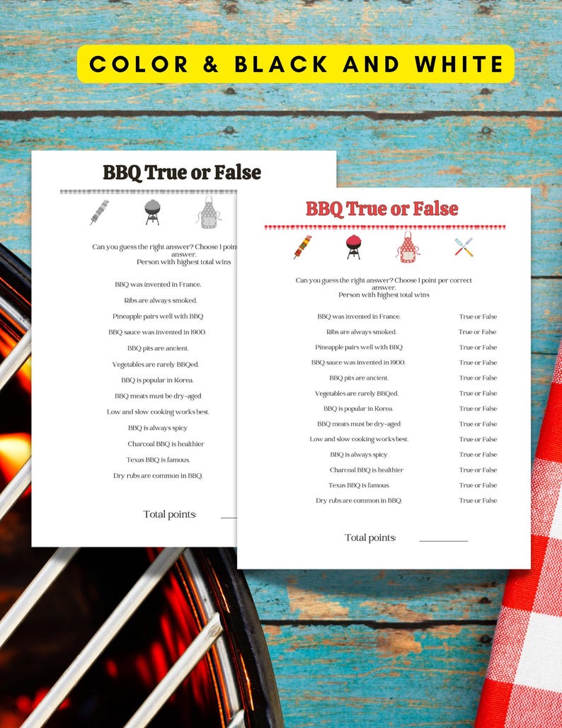 BBQ True or False Game, BBQ Trivia Game, BBQ Summer Party True/false ...
