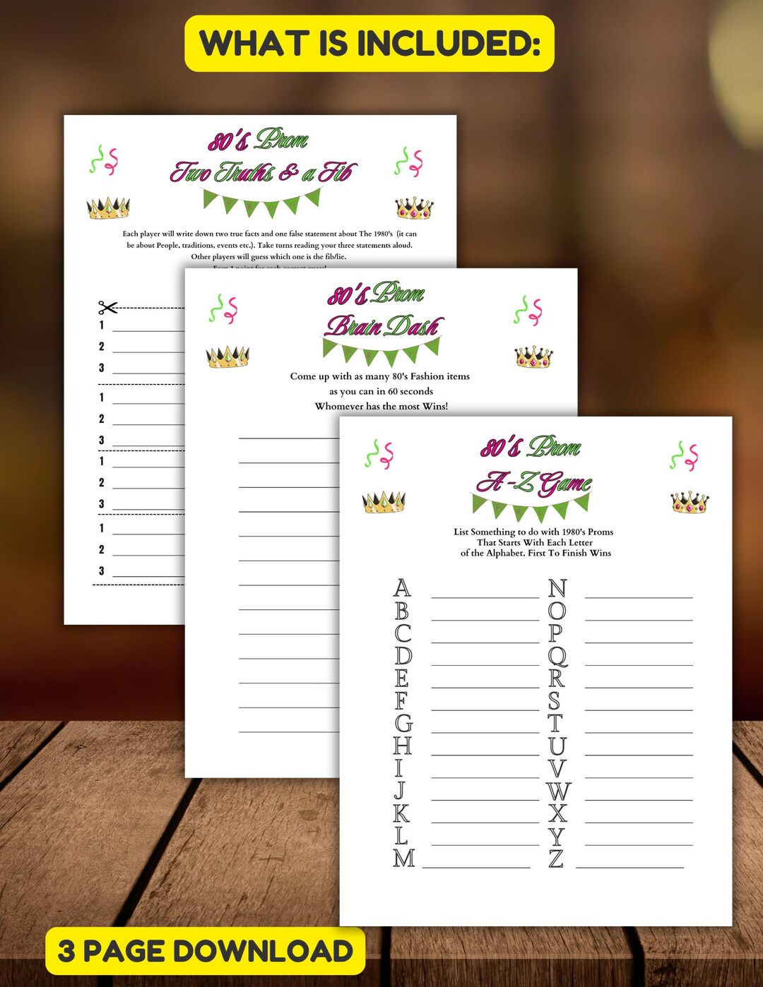 80s Prom Party Games Pack,1980's Prom Theme Activities & Retro ...