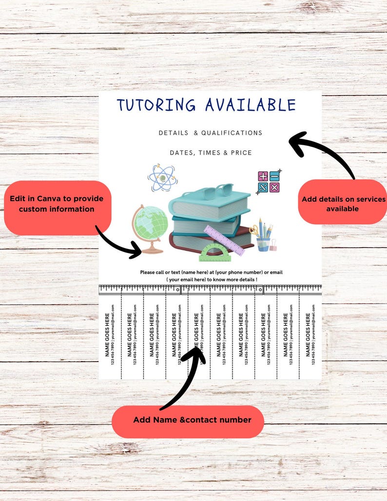 Tutoring Advertisement Flyer Poster Tear Away Ad,academic Teacher and ...