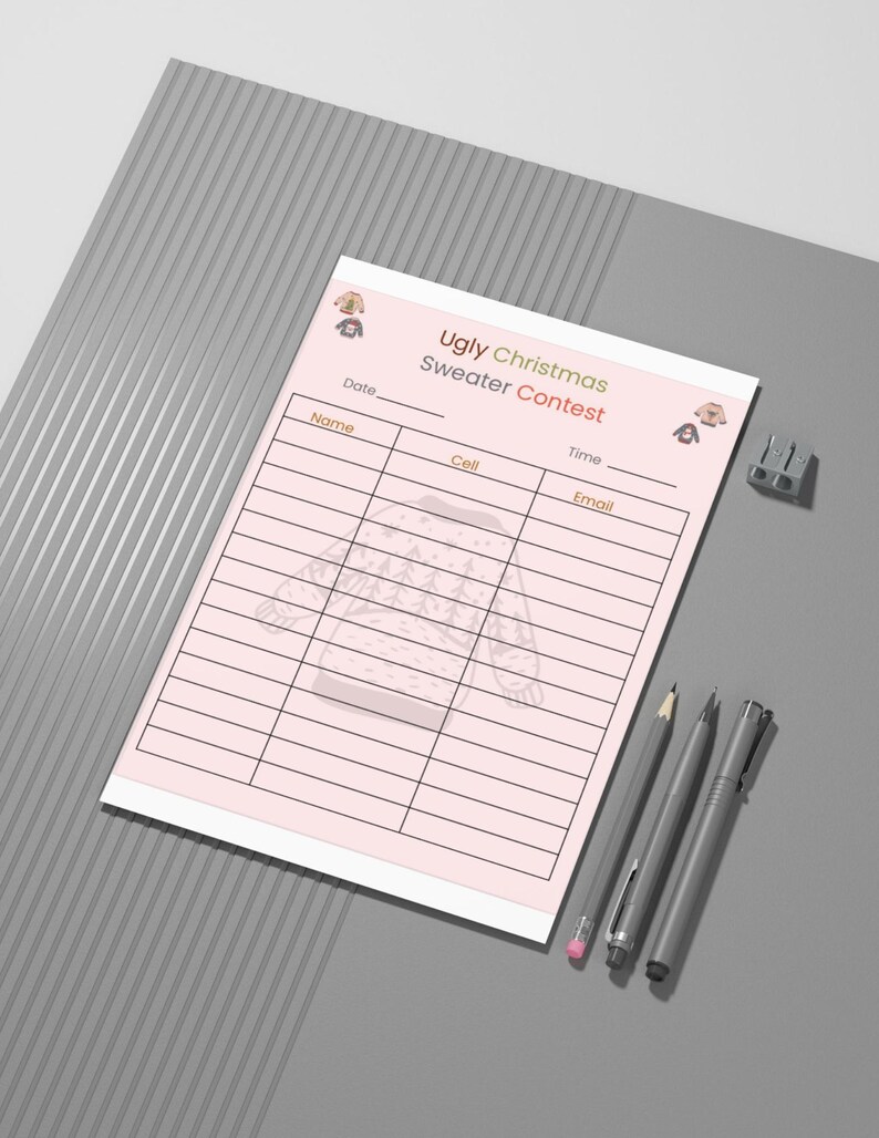 Printable Sign up Sheet for an Ugly Sweater Contest Contestant Sign up ...
