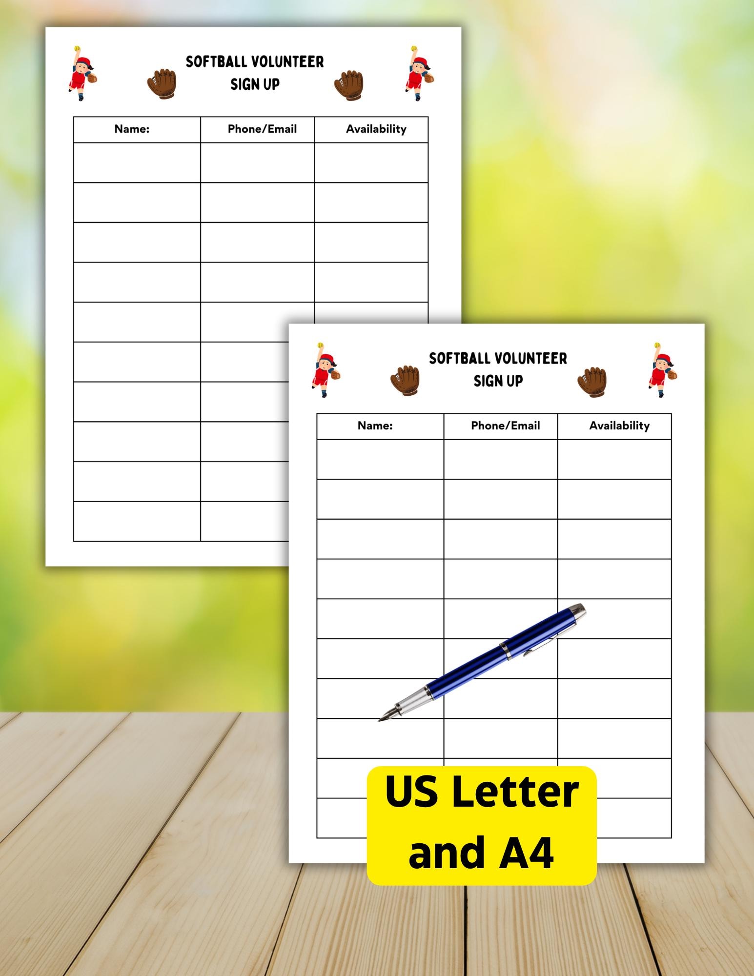 Softball Volunteer Sign-up Sheet: Printable Baseball Team Schedule (PDF ...
