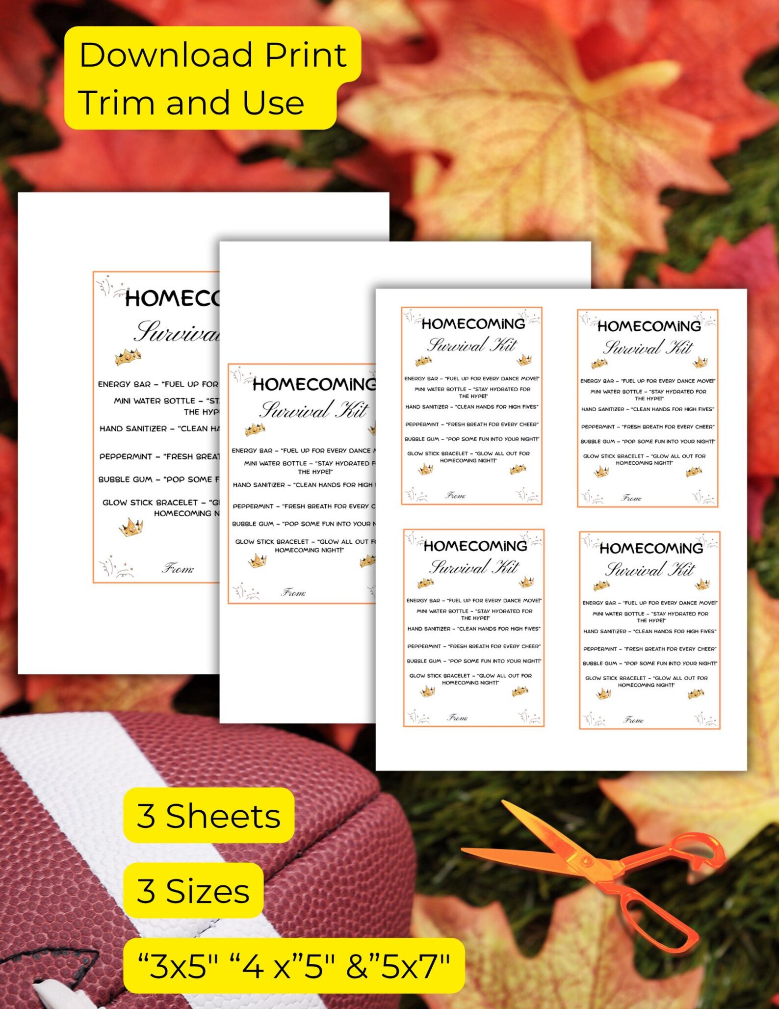 Homecoming Survival Kit Tag: Printable Favor Tags, Fall Homecoming Kit ...