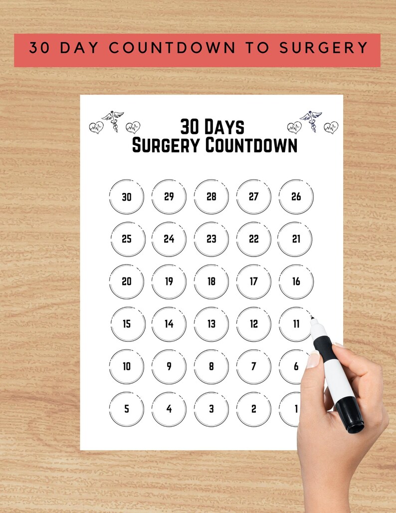 Surgery Countdown Calendar, Operation Countdown. Printable30 Day ...