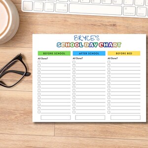 Editable School Day Checklist for Kids,printable Kids Chore Chart,kids ...
