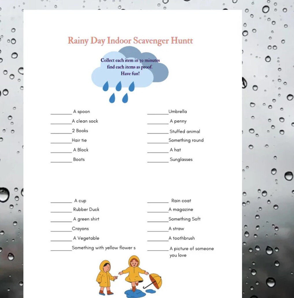 Printable Scavenger Hunt Game for Rainy Day - Etsy