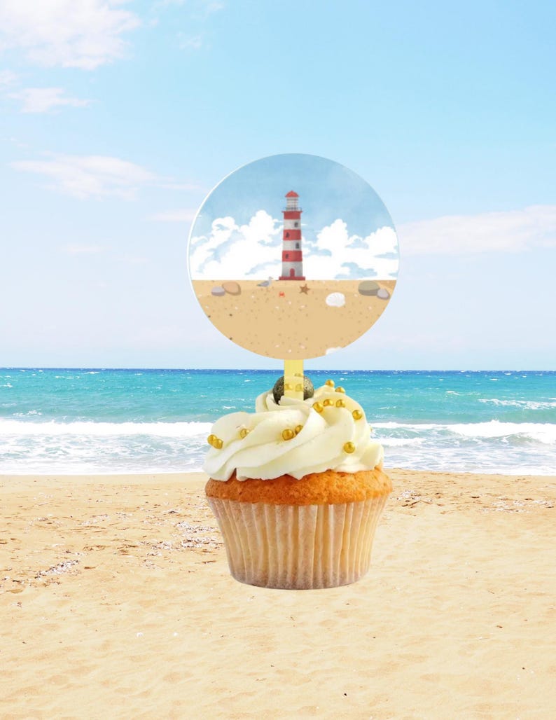 Seascapes Cupcake Toppers and Decor, Coastal Lighthouse Beach Theme ...