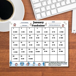 January Cash Calendar Raffle: Sports/dance Team Fundraiser (printable ...