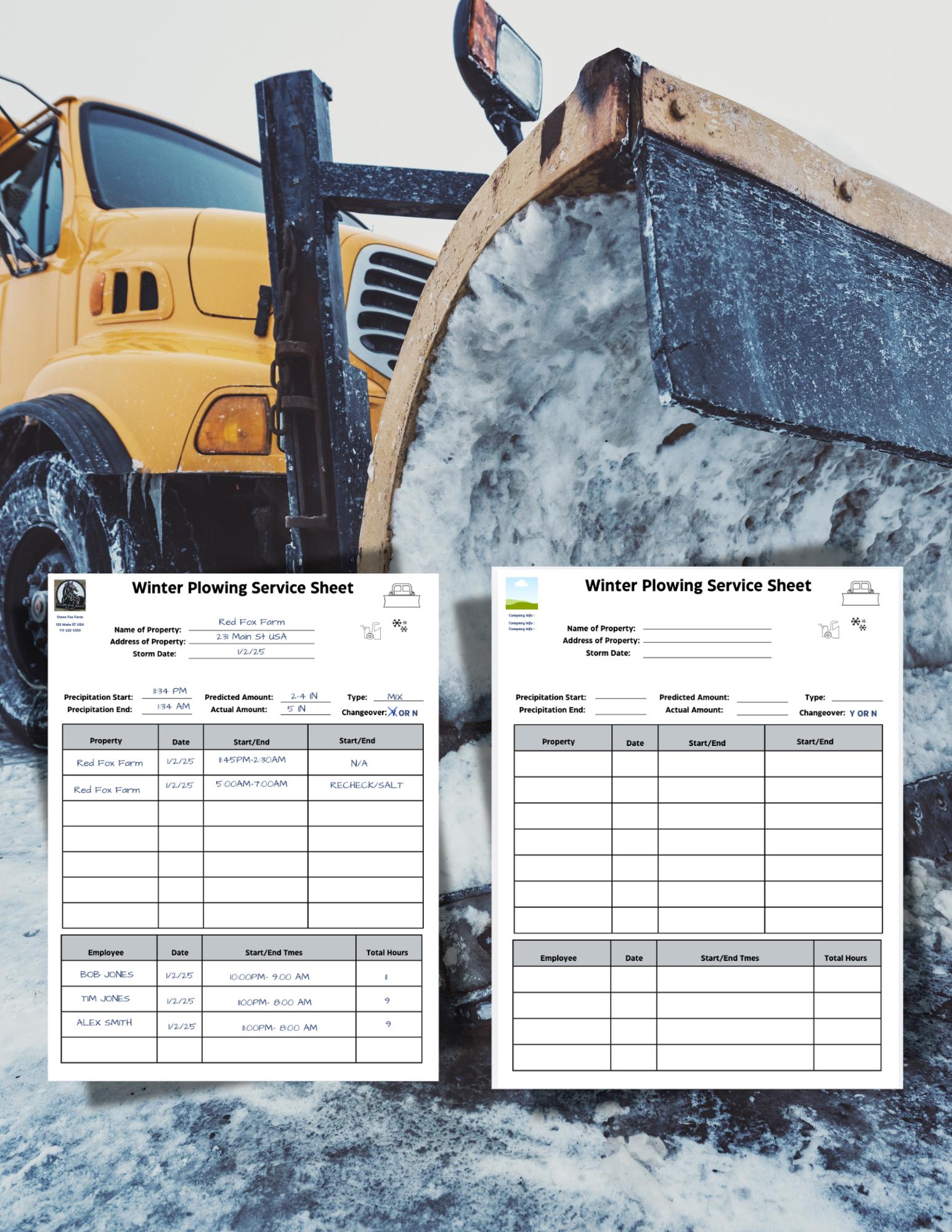 Printable Commercial Snow Plowing Service Sheet, Small Business Plowing ...