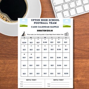Printable Cash Calendar Raffle and Tickets,sports Team Cash Calendar ...
