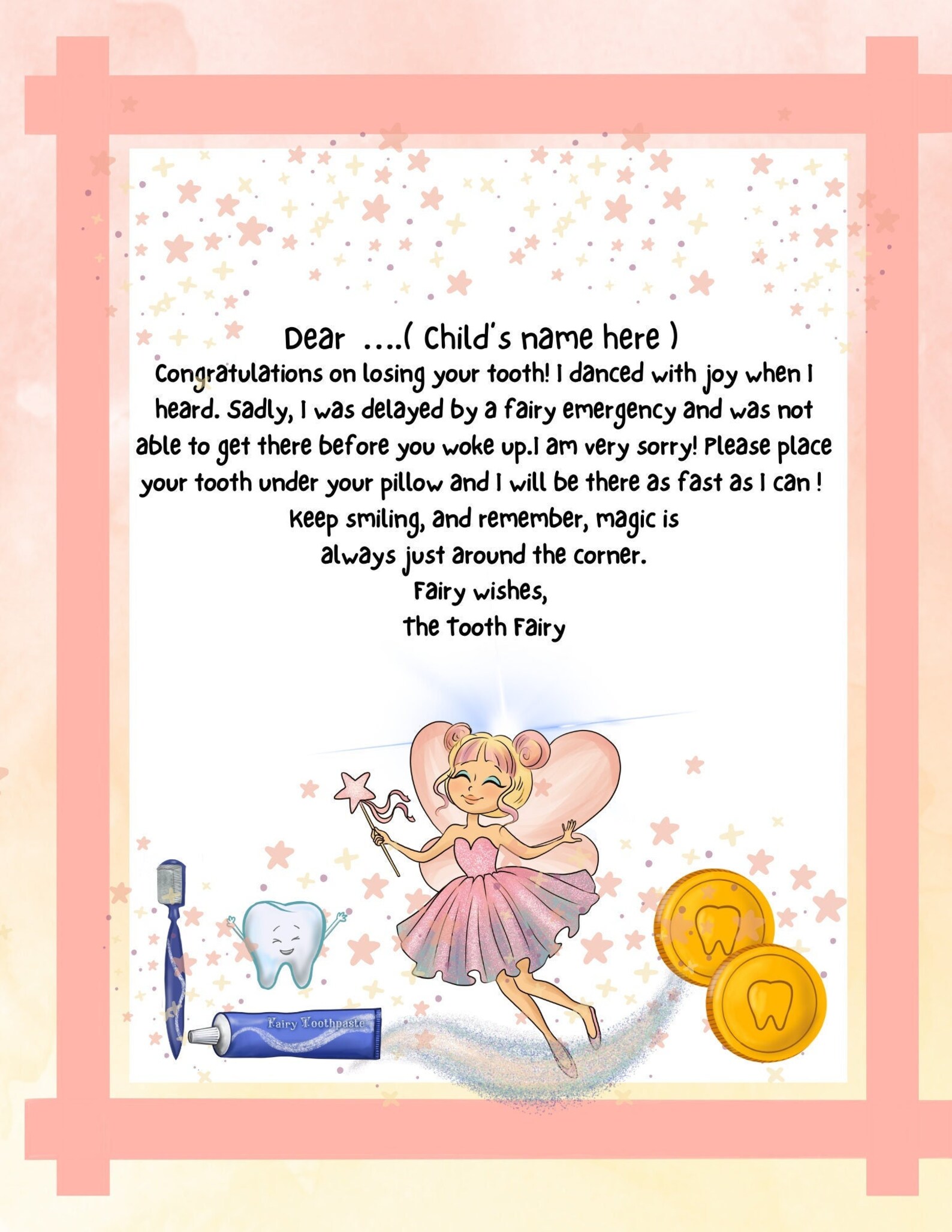 Tooth Fairy Apology Letter; Tooth Fairy Forgot to Visit Letter, Tooth ...